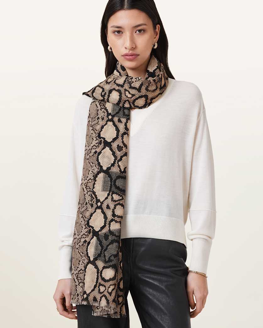 Flow Snake Print Logo Pareo Scarf ECRU WHITE | ALLSAINTS